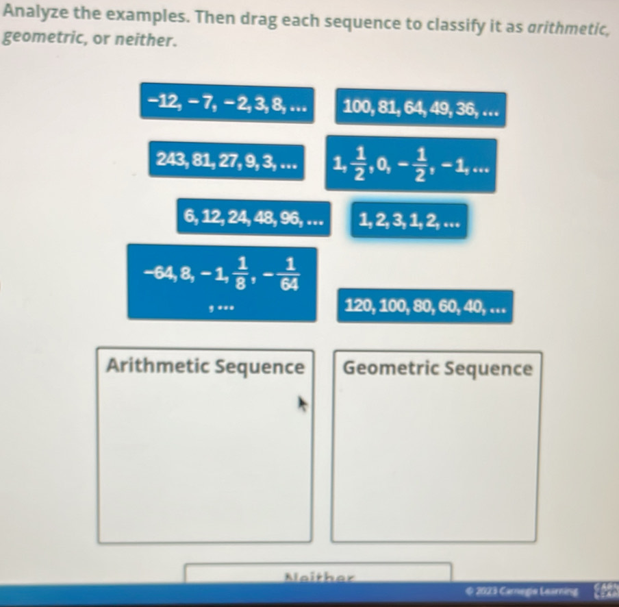 Solved: Analyze the examples. Then drag each sequence to classify it as ...