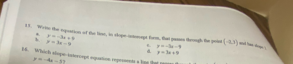Solved: Write the equation of the line, in slope-intercept form, that ...