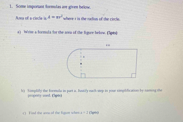 Some important formulas are given below. Area of a circle is A=π r^2 ...