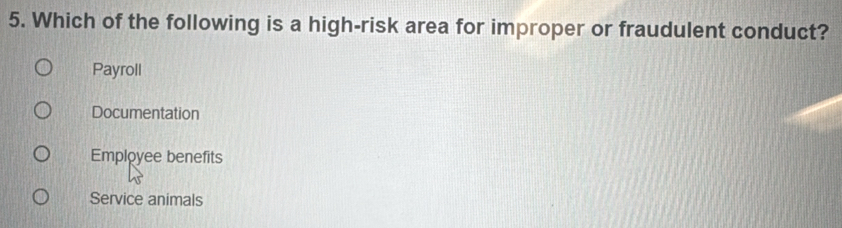 Solved: Which of the following is a high-risk area for improper or ...