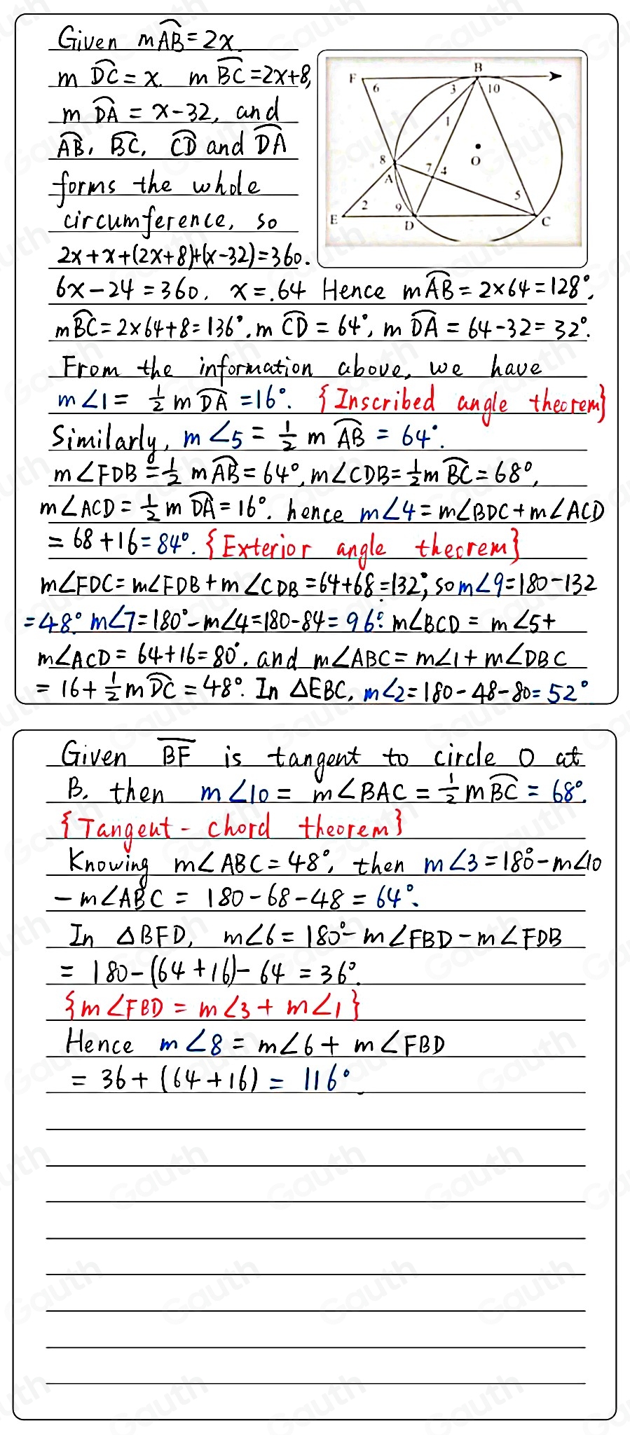 Solved: Quadrilateral ABCD is inscribed in circle O. Chords BA and CD ...