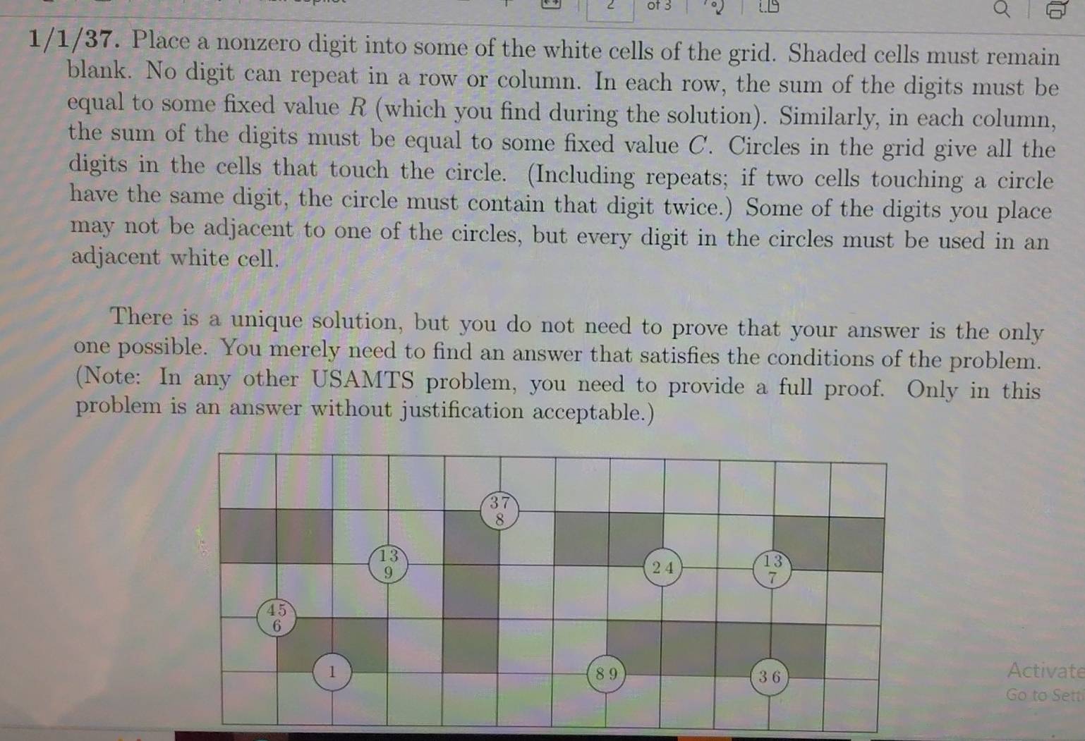 Solved: of 3 1/1/37. Place a nonzero digit into some of the white cells ...