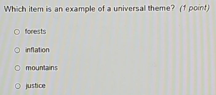 Solved: Which item is an example of a universal theme? (1 point ...
