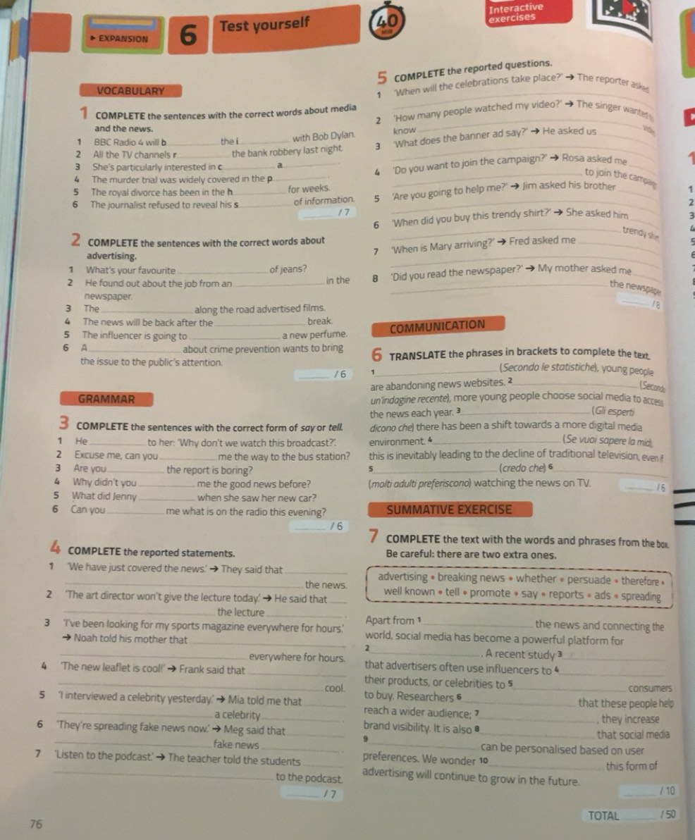 Risolto:Interactive EXPANSION 6 Test yourself 40 exercises 5 coMPLETE ...