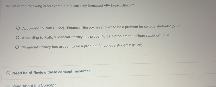 Solved: Which of the following is an example of a correctly formatted ...