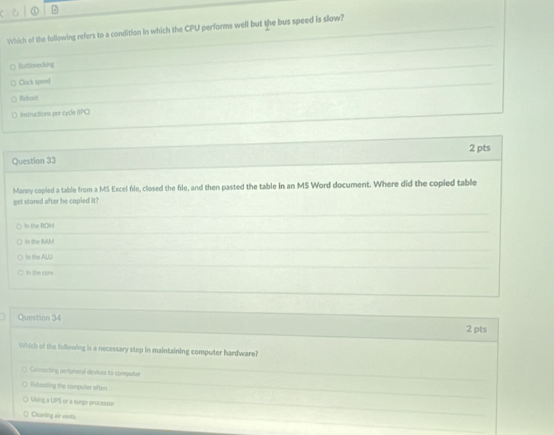 Solved: Which of the following refers to a condition in which the CPU ...