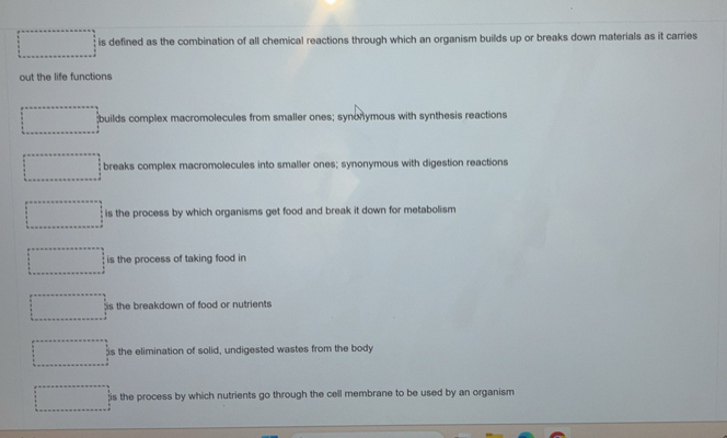 Solved: is defined as the combination of all chemical reactions through ...