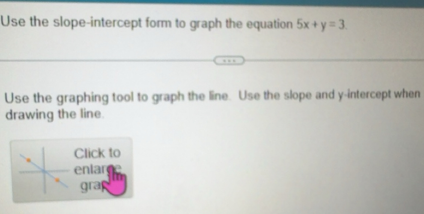 Solved: Use the slope-intercept form to graph the equation 5x+y=3. Use ...