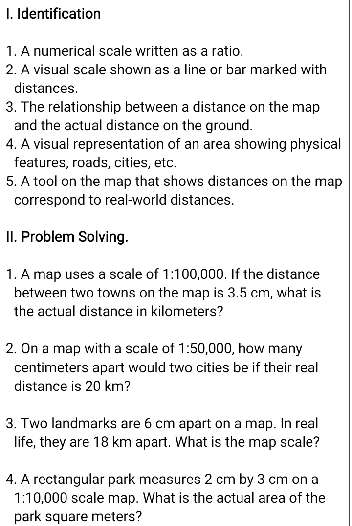 Solved: Identification 1. A numerical scale written as a ratio. 2. A ...