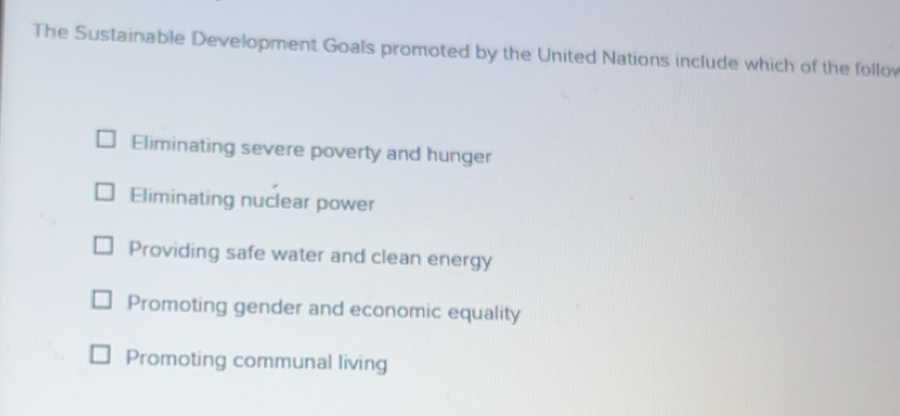 Solved: The Sustainable Development Goals promoted by the United ...