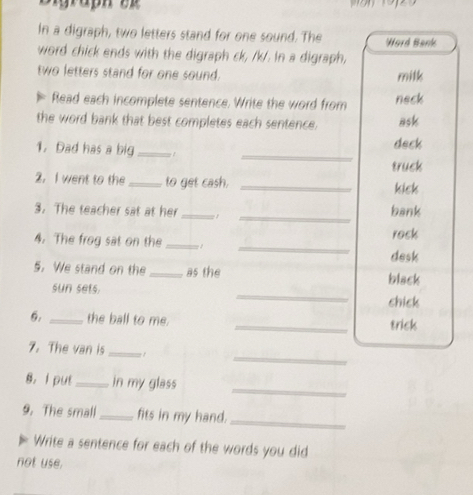Solved: In a digraph, two letters stand for one sound. The Word Bank ...