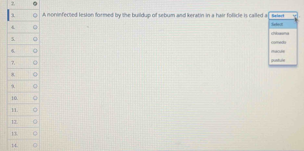 Solved: A noninfected lesion formed by the buildup of sebum and keratin ...