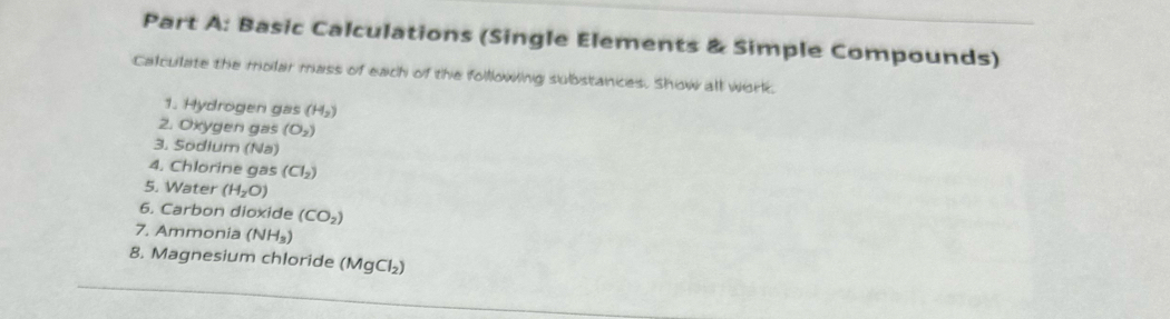 Solved: Basic Calculations (Single Elements & Simple Compounds ...