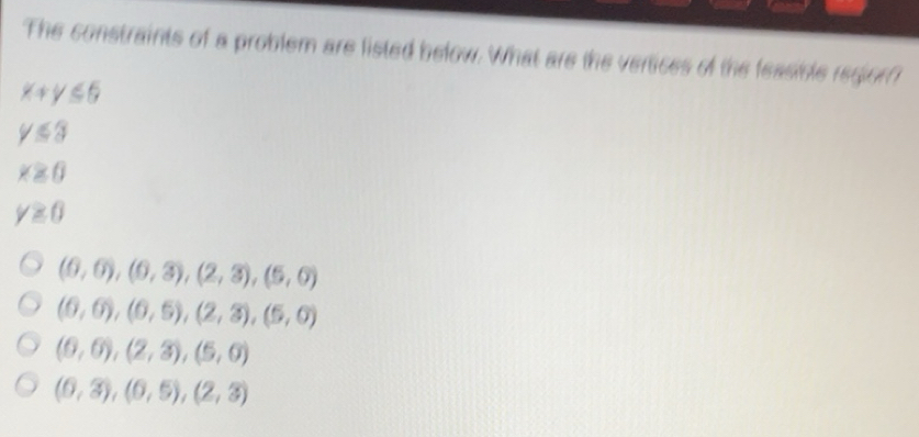 Gelöst:The constraints of a problem are listed below. What are the ...