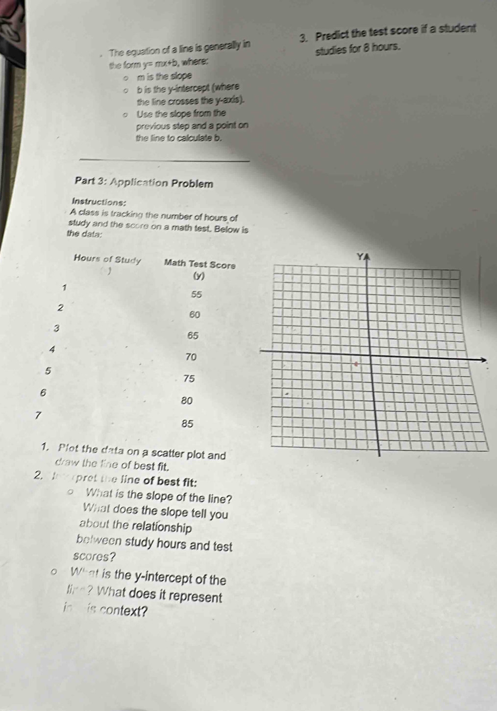 Solved: The equation of a line is generally in 3. Predict the test ...