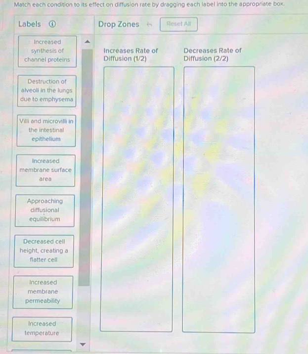 Solved: Match each condition to its effect on diffusion rate by ...