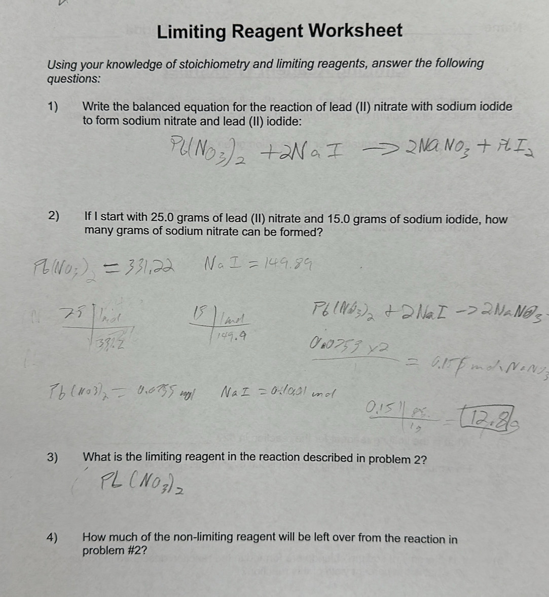 Solved: Limiting Reagent Worksheet Using your knowledge of ...