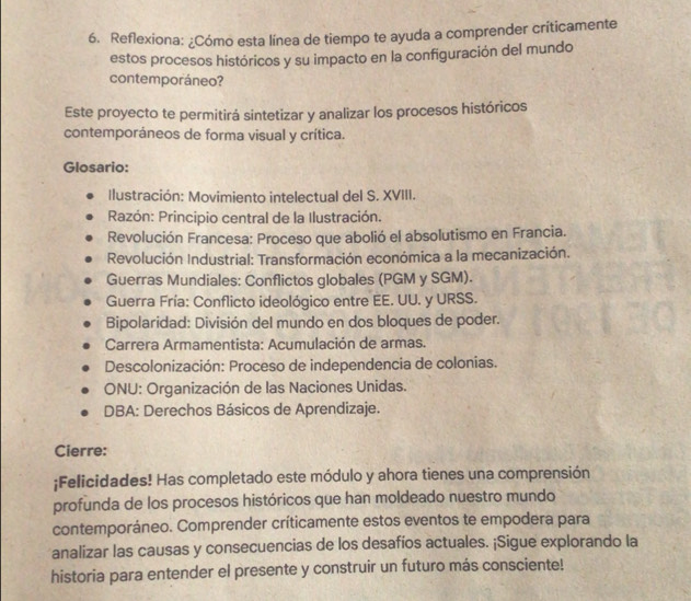 Resuelto:Reflexiona: ¿Cómo esta línea de tiempo te ayuda a comprender ...