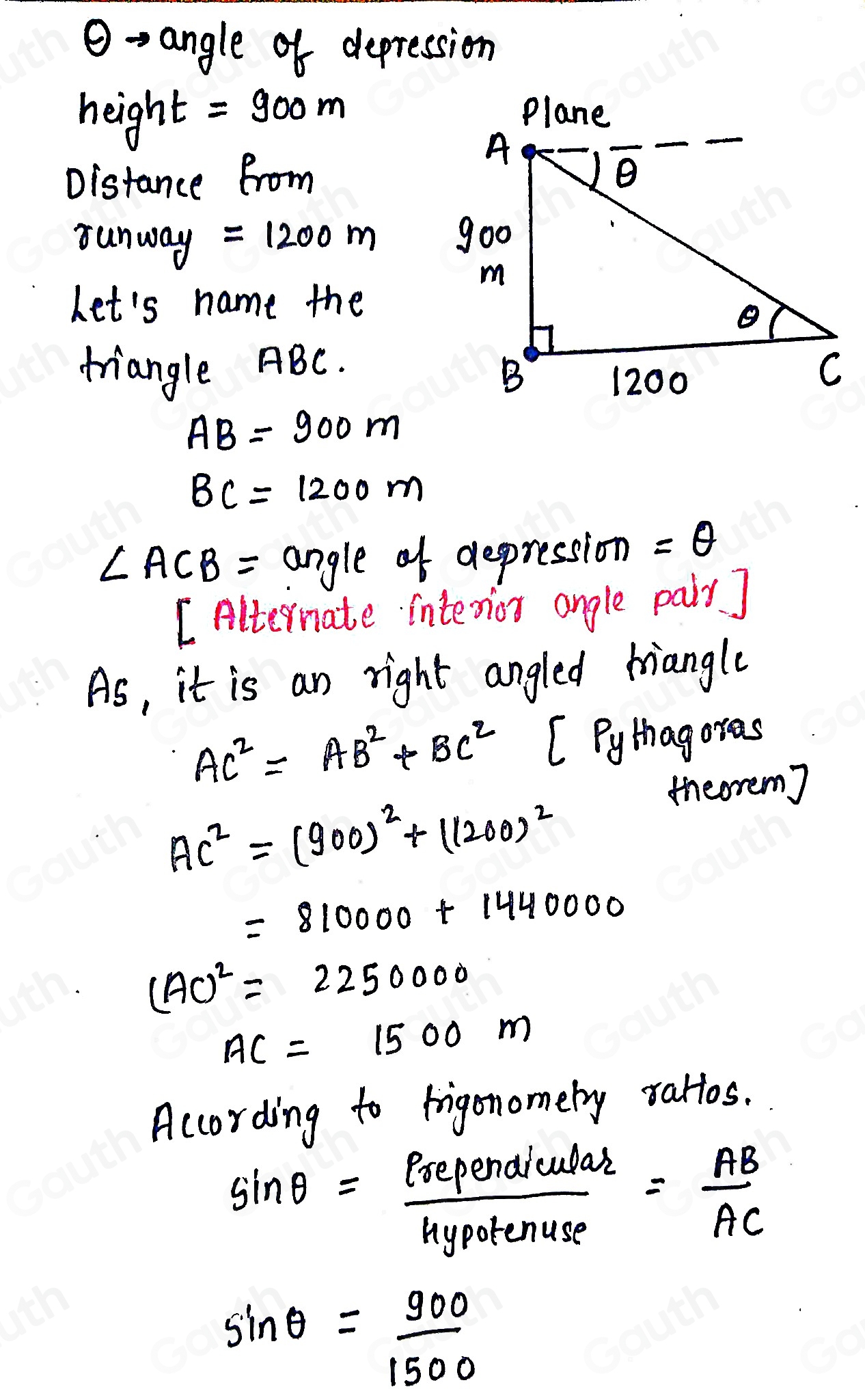 Solved: A plane is flying at an elevation of 900 meters. From a point ...