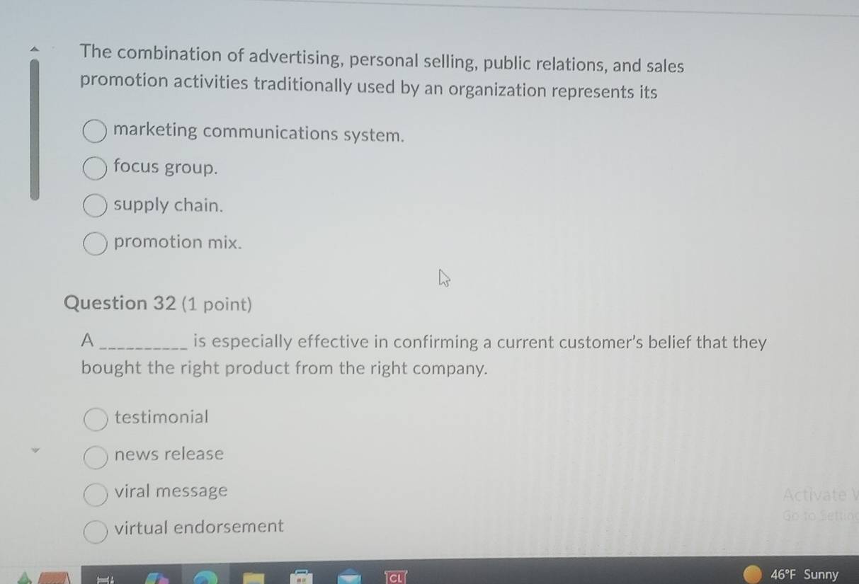 Solved: The combination of advertising, personal selling, public ...