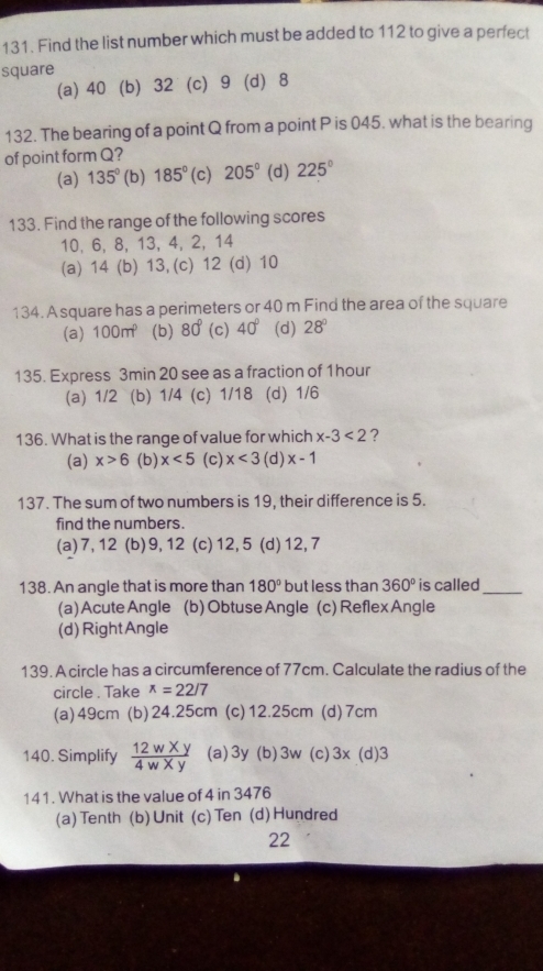 Solved: Find the list number which must be added to 112 to give a ...