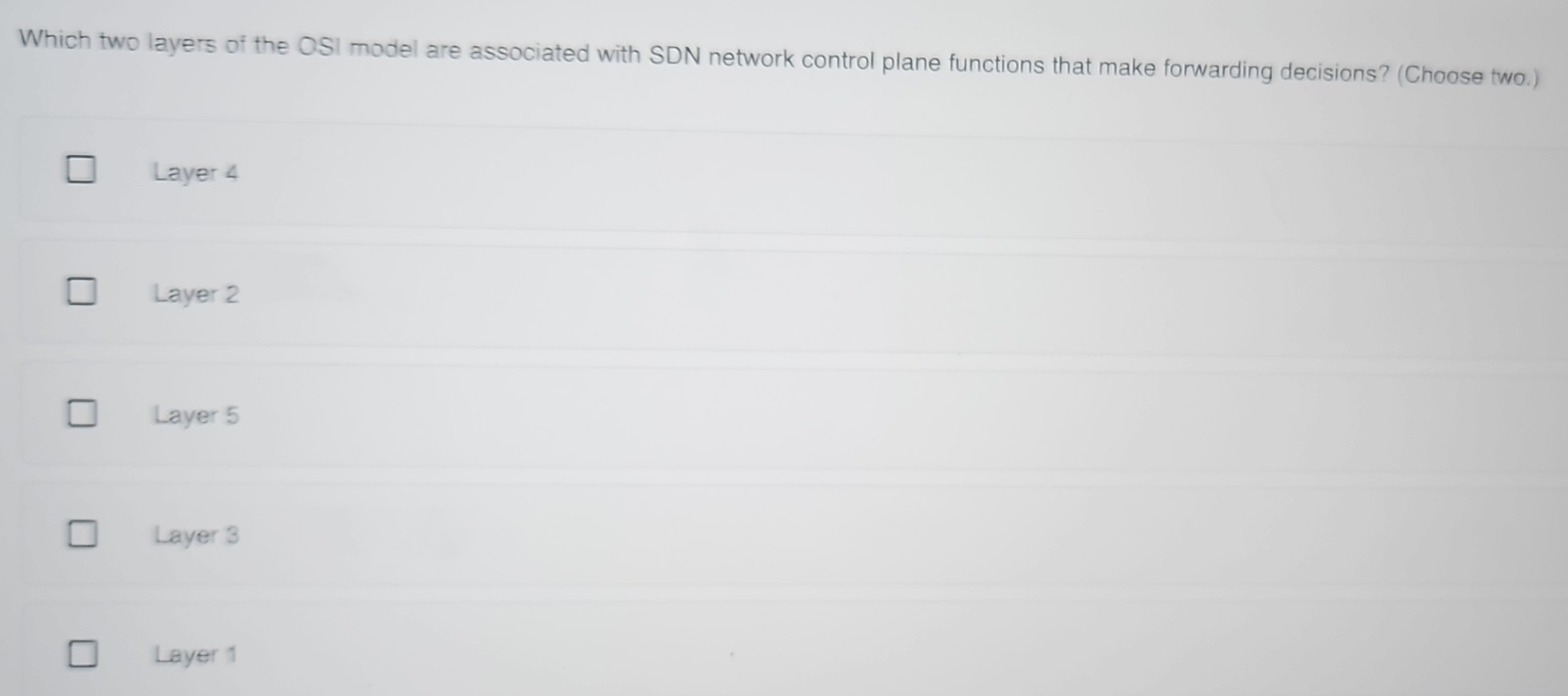 Solved: Which two layers of the OSI model are associated with SDN ...