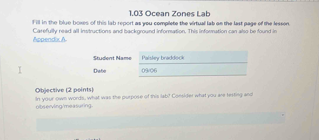Solved: 1.03 Ocean Zones Lab Fill in the blue boxes of this lab report ...