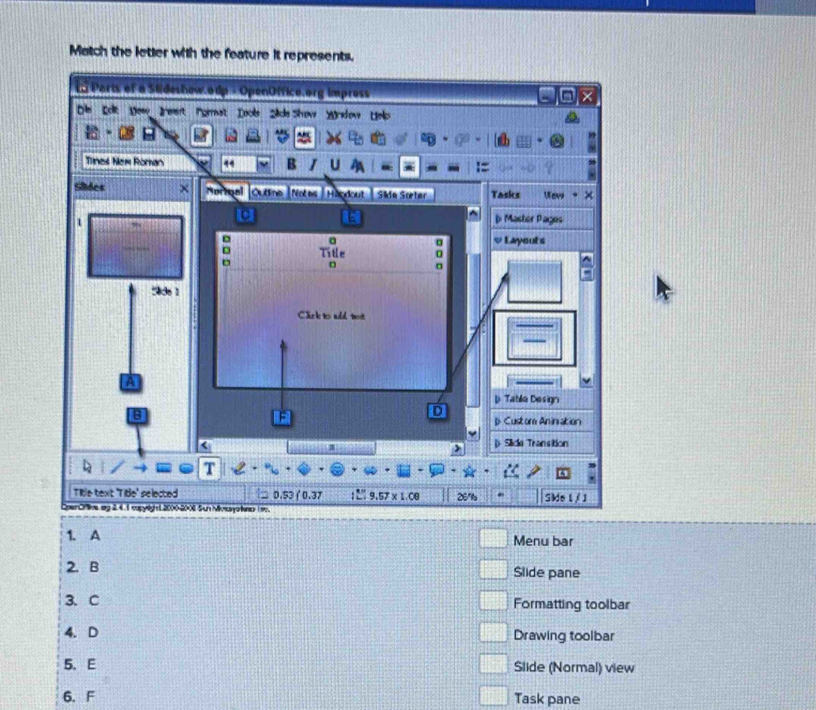 Solved: Match the letter with the feature it represents. 1. A Menu bar ...