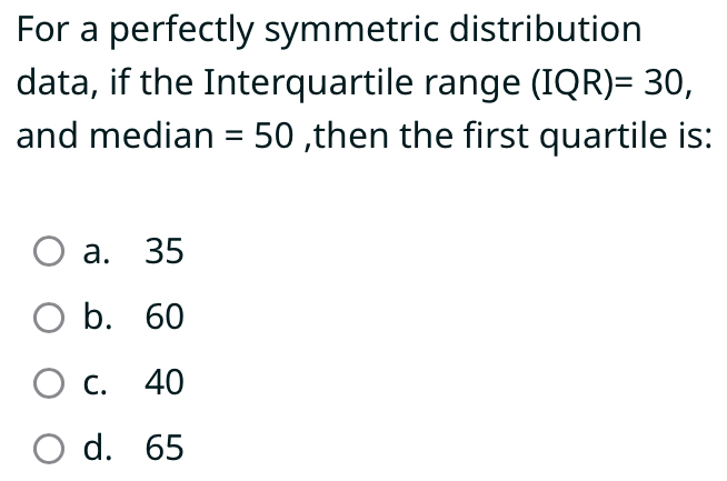 Solved: For a perfectly symmetric distribution data, if the ...