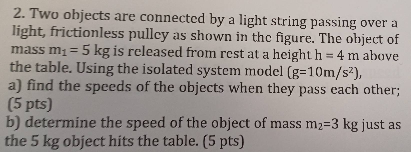 Solved: Two objects are connected by a light string passing over a light, frictionless pulley as ...