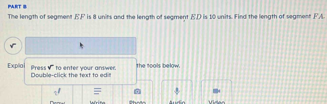 Solved: The length of segment EF is 8 units and the length of segment ED is 10 units. Find the ...