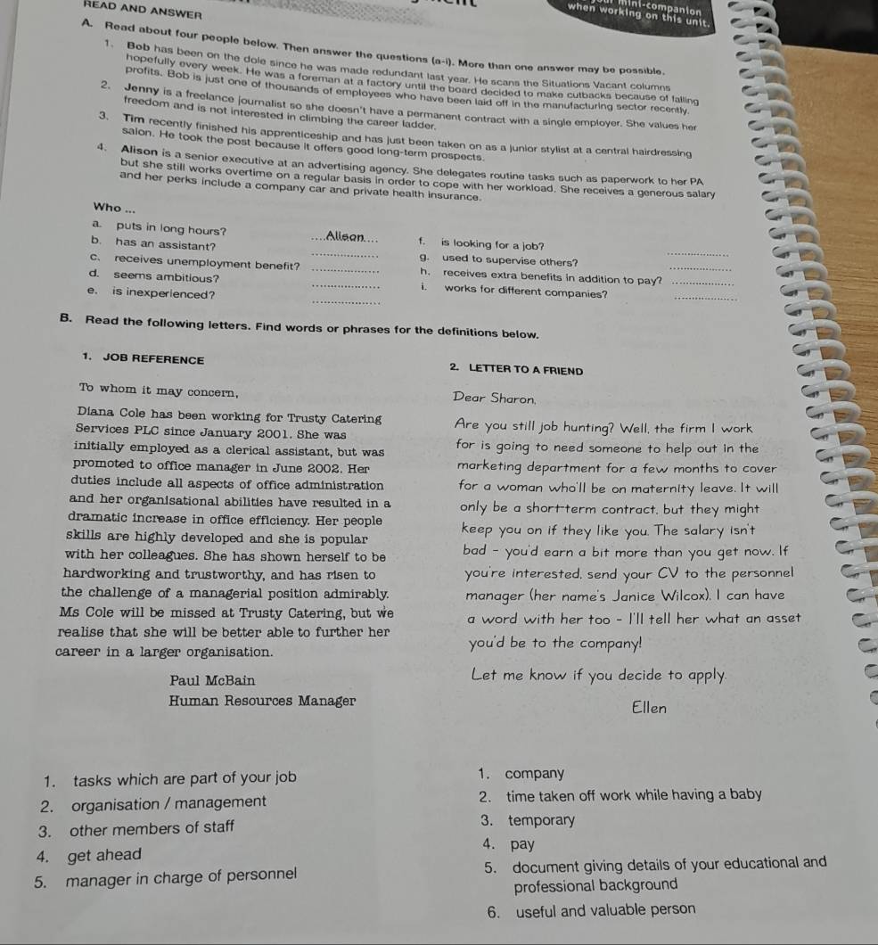 Giải quyết:READ AND ANSWER when working on this unit A. Read about four ...