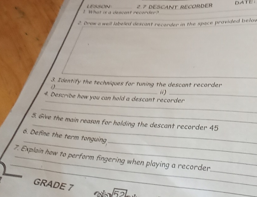 Solved: LESSON 2.7 DESCANT RECORDER DATL I. What is a dexcant recorder ...