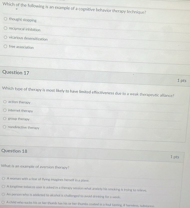 Solved: Which of the following is an example of a cognitive behavior ...