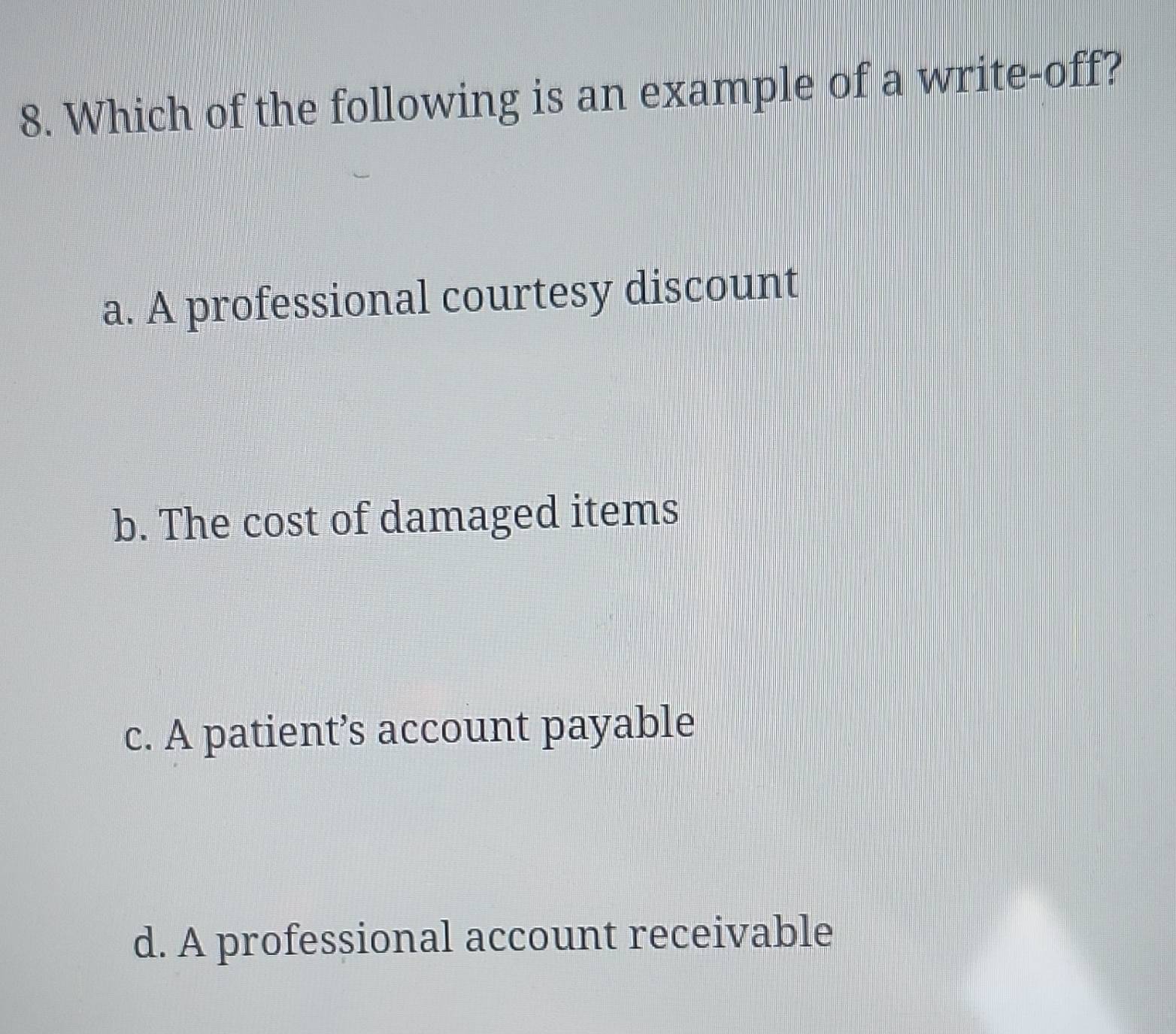 Solved: Which of the following is an example of a write-off? a. A ...