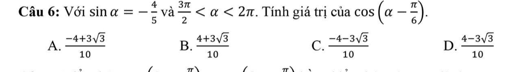 Giải quyết:Với sin alpha =- 4/5 va 3π /2