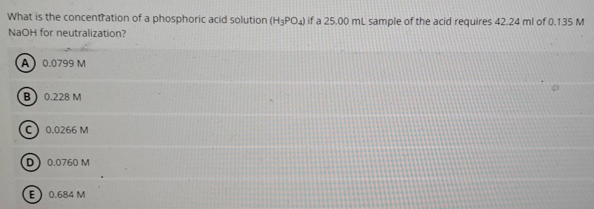 Solved: What is the concentration of a phosphoric acid solution (H_3PO ...
