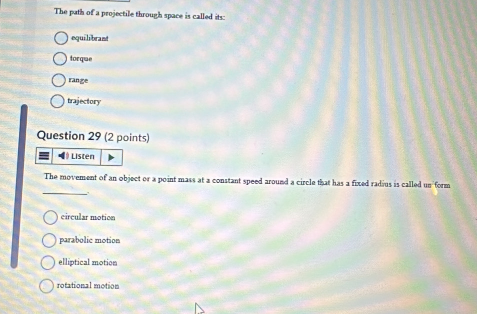 Solved: The path of a projectile through space is called its ...