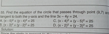 Solved: Find the equation of the circle that passes through point (9,7 ...