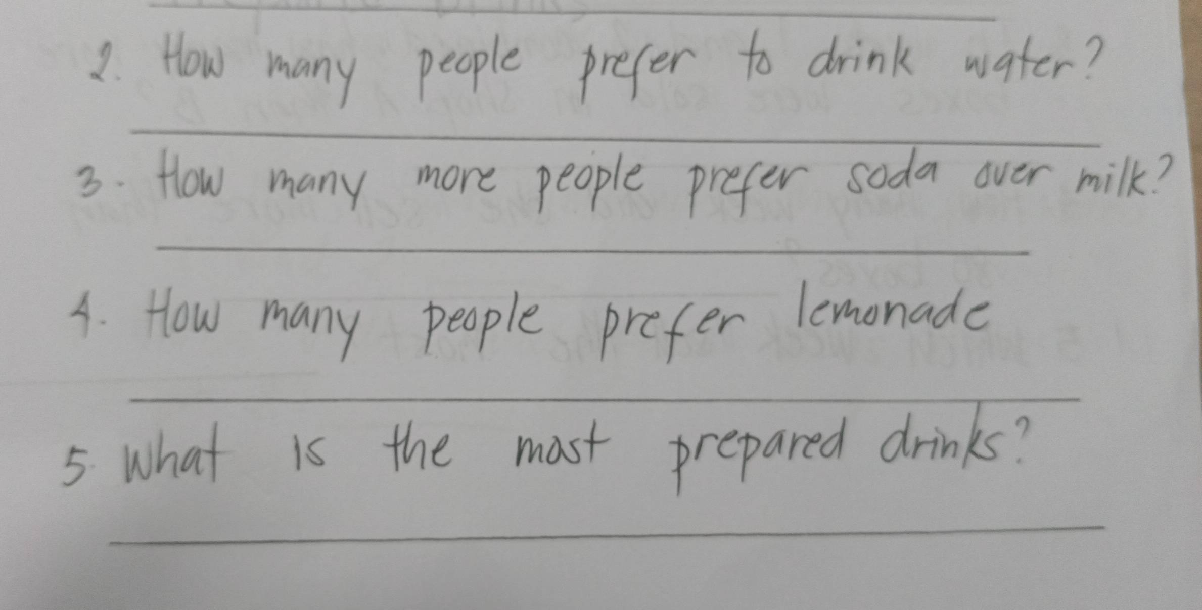 Solved: How many people prefer to drink water? _ 3. How many more ...