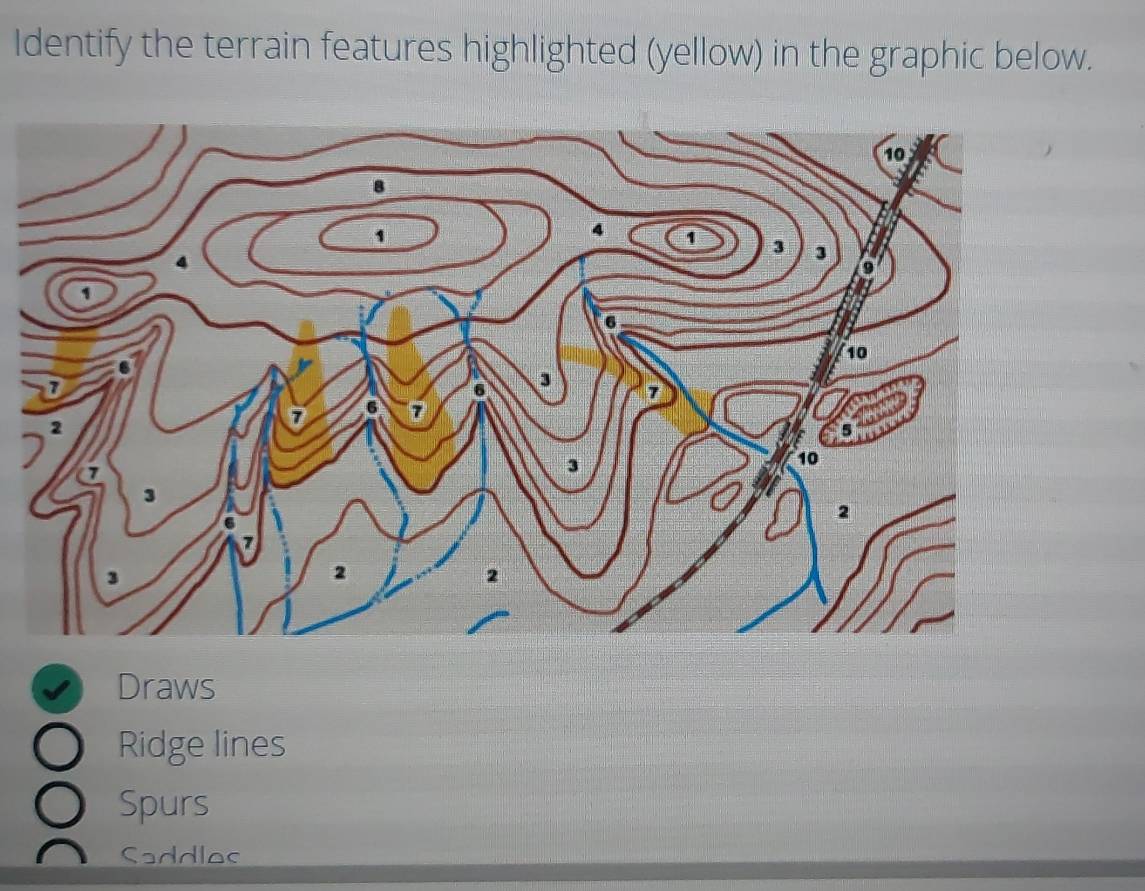 Solved: Identify the terrain features highlighted (yellow) in the ...