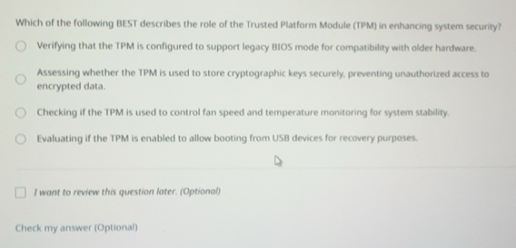 Solved: Which of the following BEST describes the role of the Trusted ...