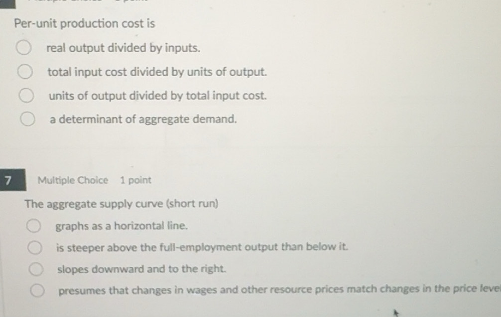Solved: Per-unit production cost is real output divided by inputs ...