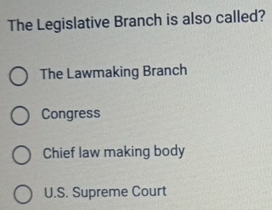 Solved: The Legislative Branch is also called? The Lawmaking Branch ...