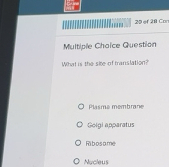 Solved: Graw 20 of 28 Con Multiple Choice Question What is the site of ...