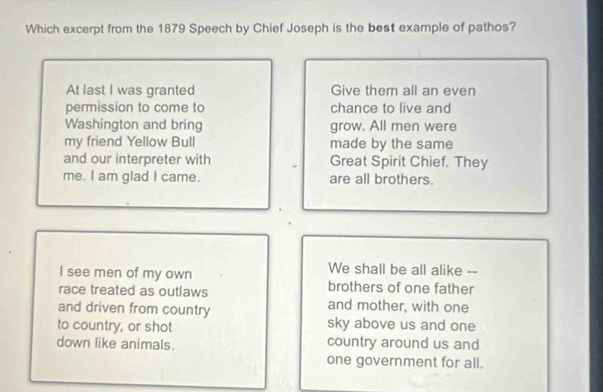 Solved: Which excerpt from the 1879 Speech by Chief Joseph is the best ...
