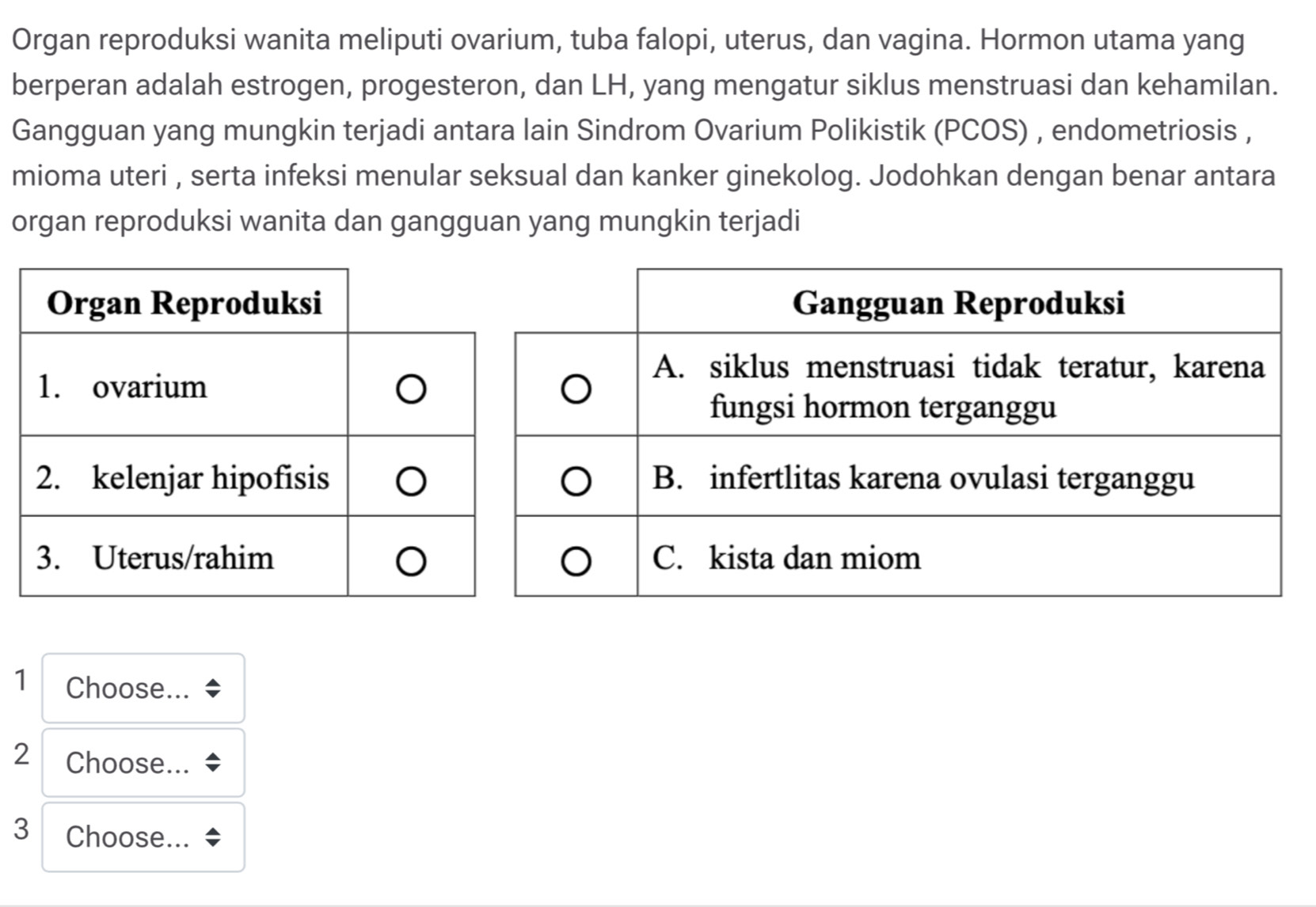 Telah dijawab:Organ reproduksi wanita meliputi ovarium, tuba falopi ...