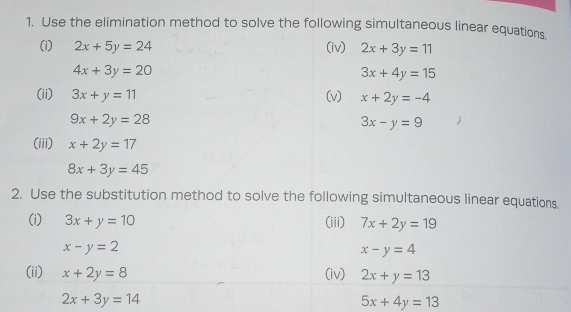 Solved: Use the elimination method to solve the following simultaneous ...