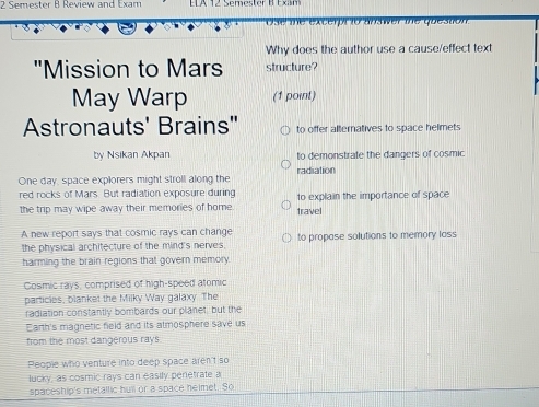 Solved: Semester B Review and Exam the excerpt to answer the question ...
