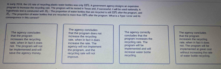 Solved: In early 2019, the US rate of recycling plastic water bottles ...